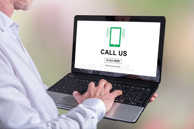 Phone Support Concept on a Laptop Stock Photo - Image of communicate ...