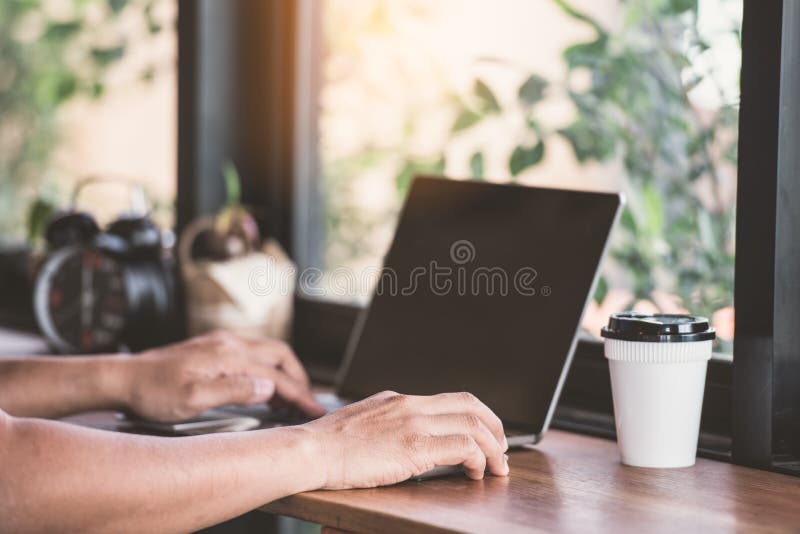 Man Using Laptop, Searching Web, Browsing Information, Having Workplace ...