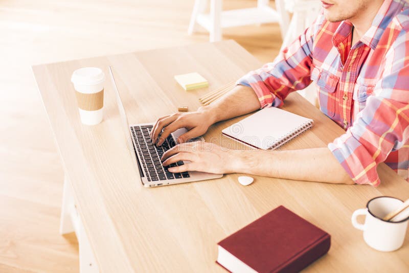 Man using laptop side stock photo. Image of casually - 70457648