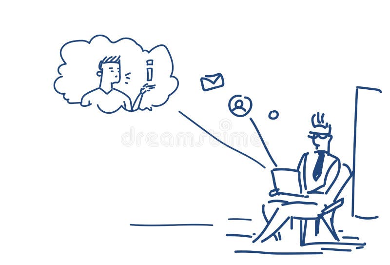 Man Using Laptop Sitting Pose Online Communication Concept Chat ...