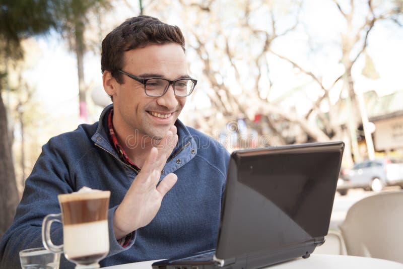 Man Using the Laptop in the Street Stock Image - Image of sitting ...