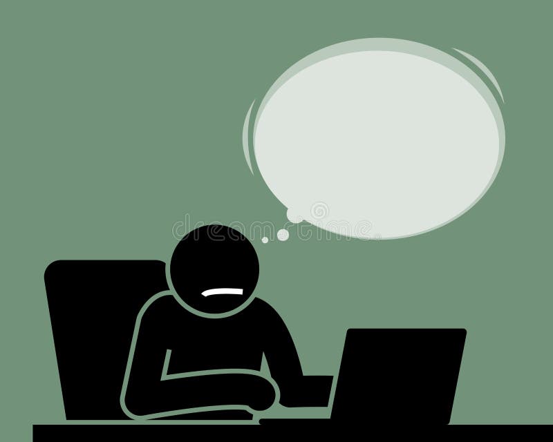 Man Using a Laptop and Thinking of Something. Stock Vector ...