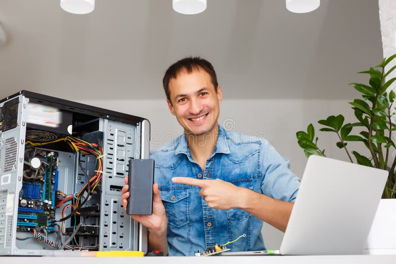 Man Using Laptop To Check Servers in Data Center Stock Photo - Image of ...