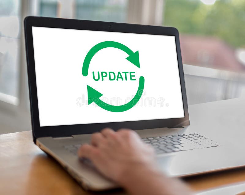Update concept on a laptop stock photo. Image of online - 131574548