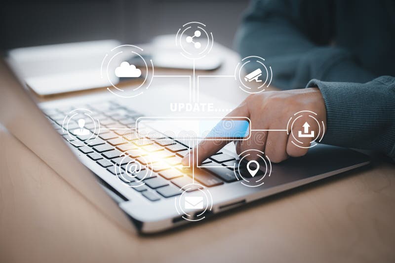 Man Using Laptop with Update Software Computer Program Upgrade Business ...