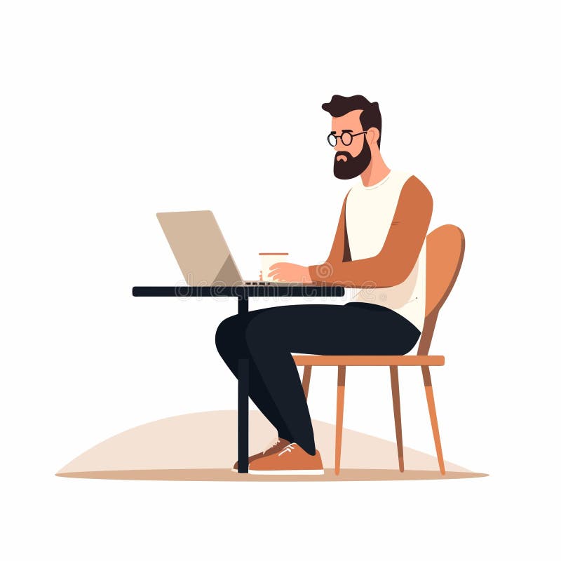 Man Using Laptop Vector Flat Minimalistic Isolated Illustration Stock ...