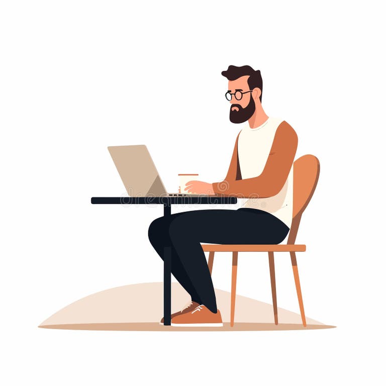 Man Using Laptop Vector Flat Minimalistic Isolated Illustration Stock ...
