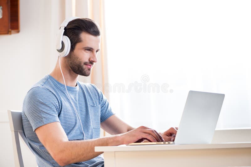 Man using laptop stock image. Image of freelance, blogger - 90280091