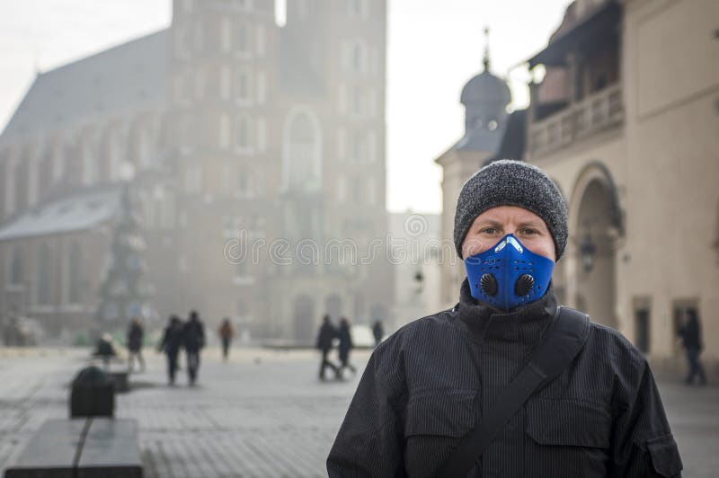 Man Using a Mask - Protection Against Smog Stock Image - Image of ...