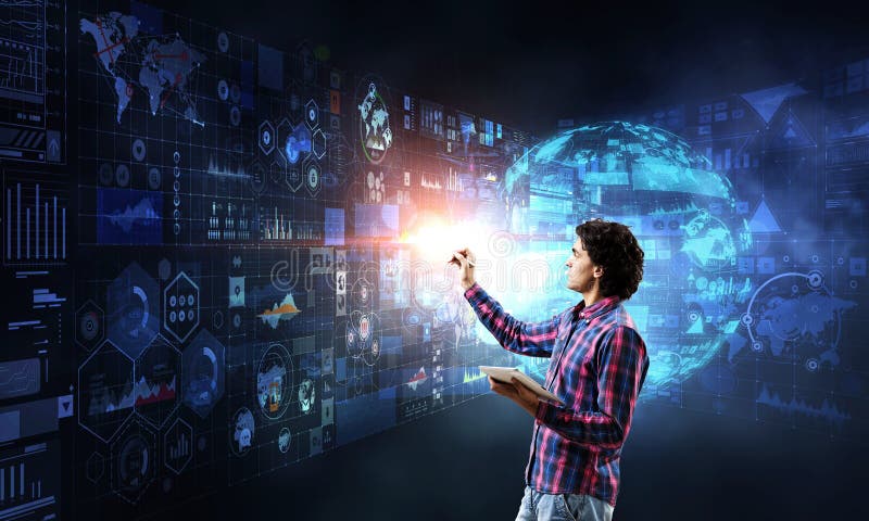 Man Using Media Interface. Mixed Media Stock Photo - Image of future ...