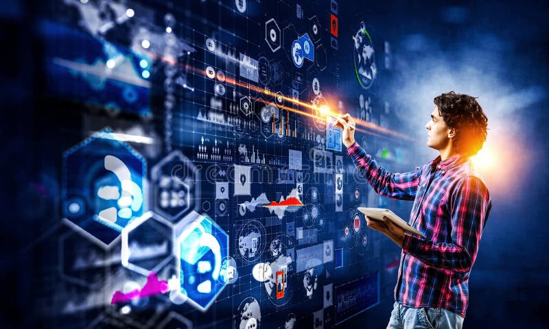 Man Using Media Interface. Mixed Media Stock Photo - Image of interface ...