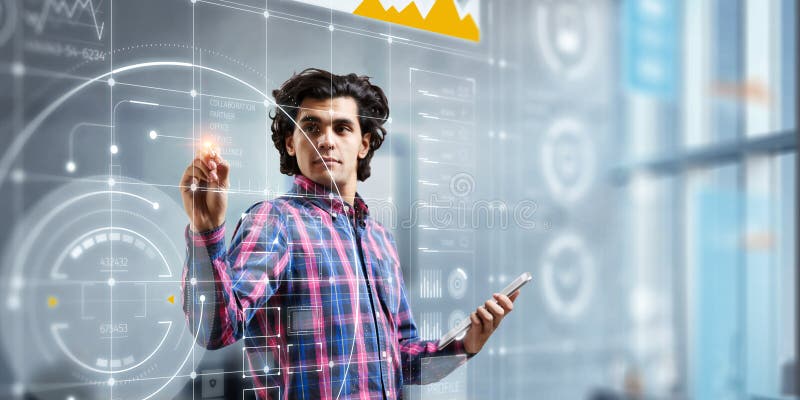 Man Using Media Interface. Mixed Media Stock Photo - Image of business ...