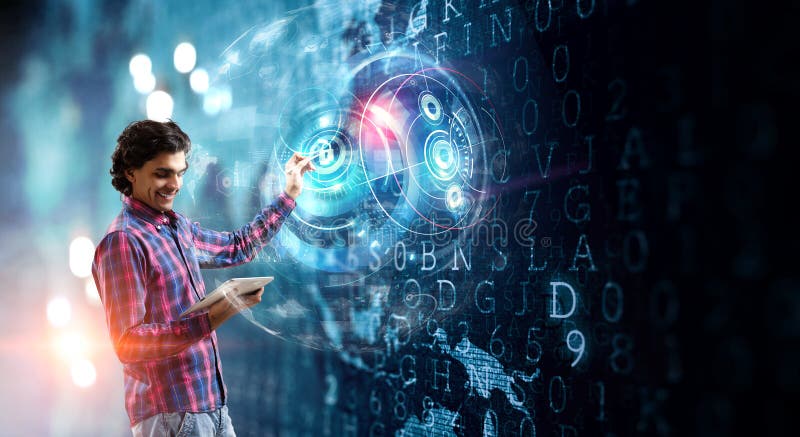 Man Using Media Interface. Mixed Media Stock Photo - Image of checked ...