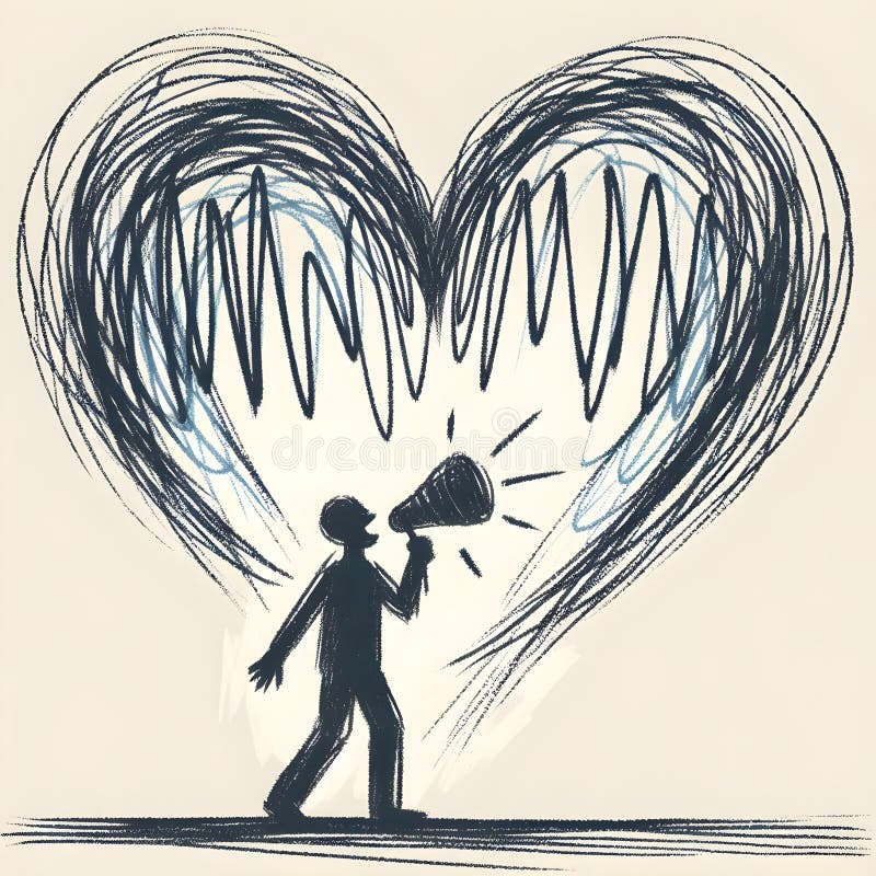 Man Using a Megaphone Inside a Heart Symbolizes Mental Health Awareness ...