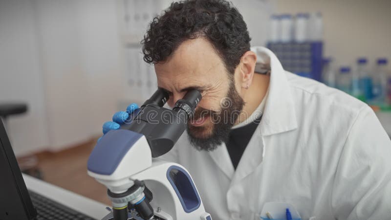 Man Using Microscope in Laboratory Stock Video - Video of experiment ...