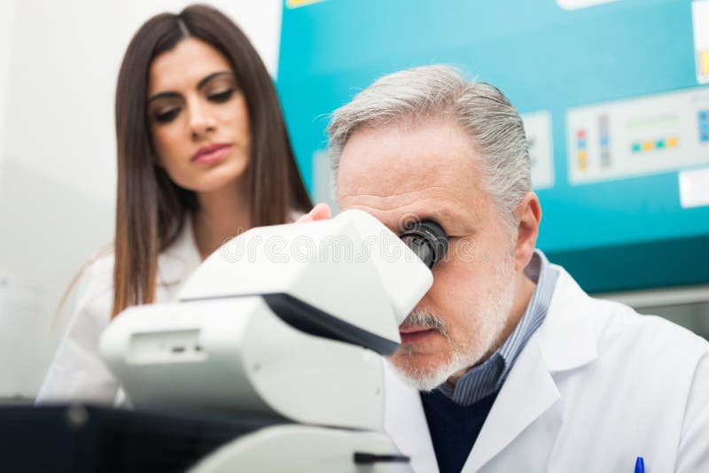 Man Using a Microscope in a Laboratory Stock Image - Image of chemical ...