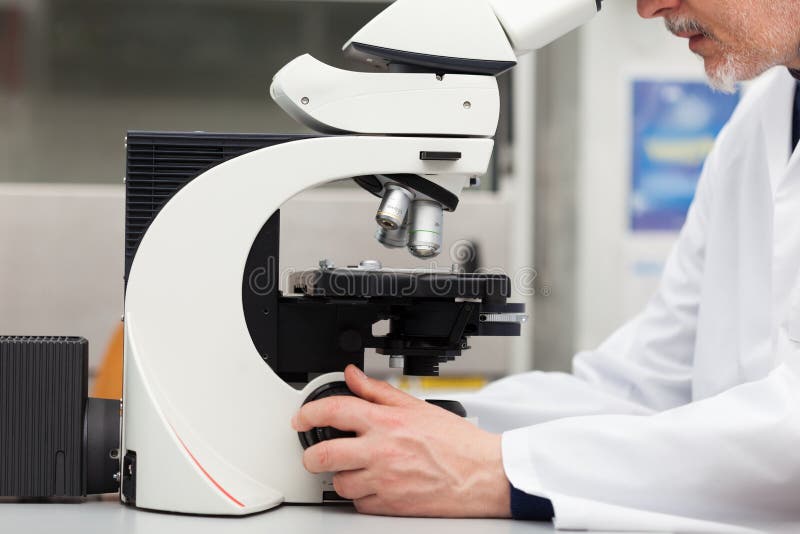 Man Using a Microscope in a Laboratory Stock Image - Image of chemical ...