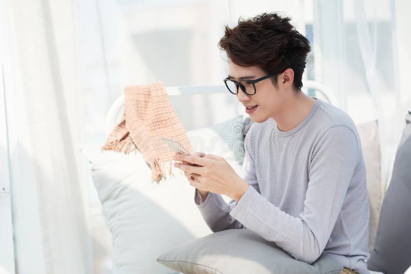 Man using mobile app stock photo. Image of addicted - 121176118