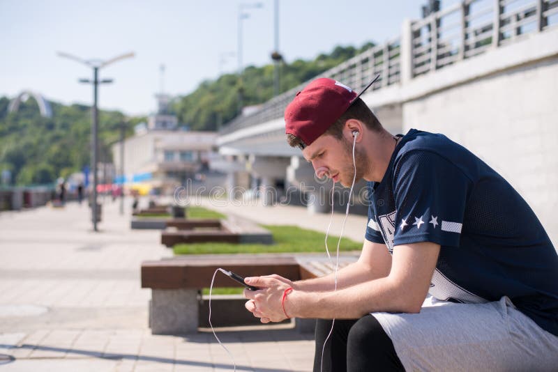 Man using mobile app stock image. Image of runner, breather - 73600183