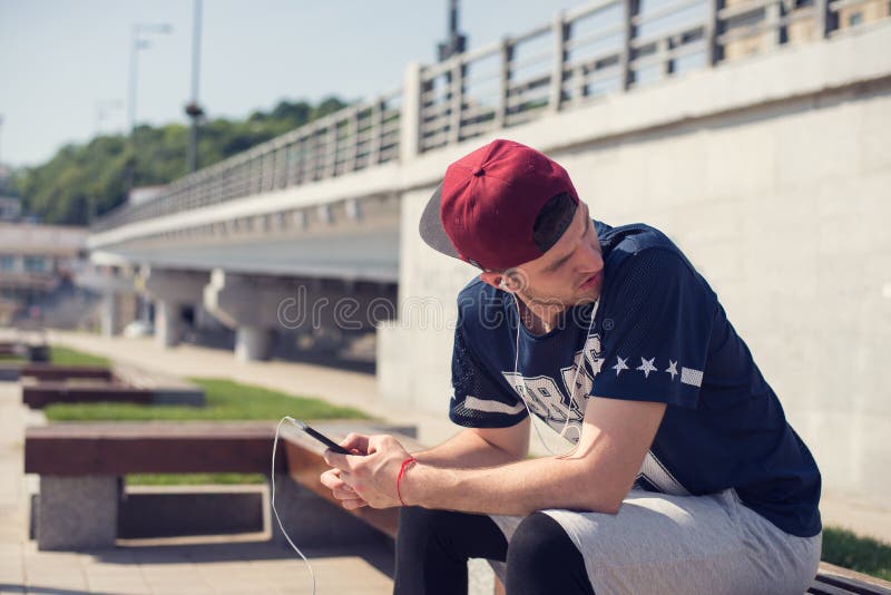 Man using mobile app stock image. Image of rest, runner - 73601333