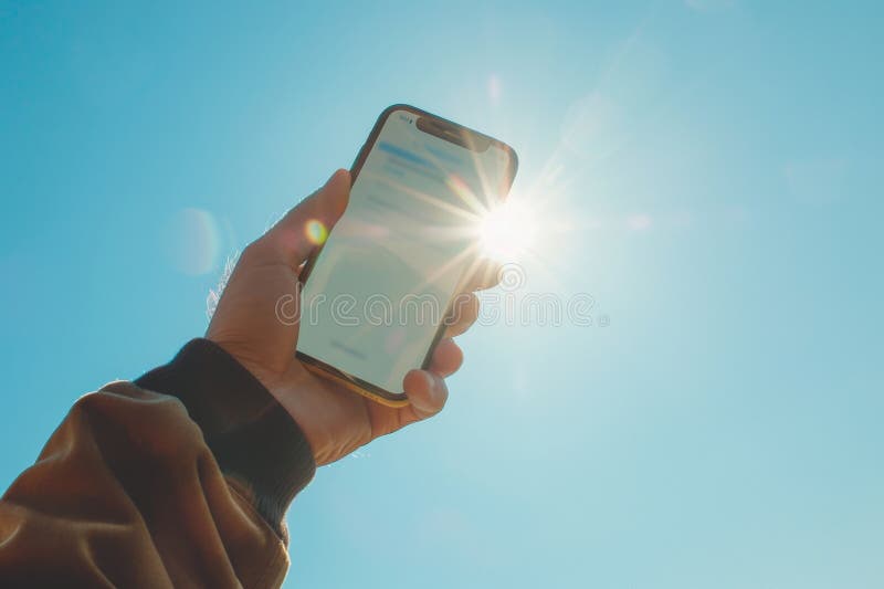 Man Using Mobile News App and Drinking Coffee while Checking Latest ...