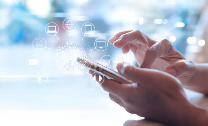 Man Using Mobile Payments, Holding Circle Global and Icon Customer ...