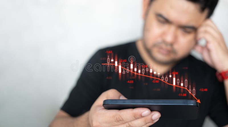 Man Using Mobile Phone Checking Stock Market Graph Report Via Mobile ...