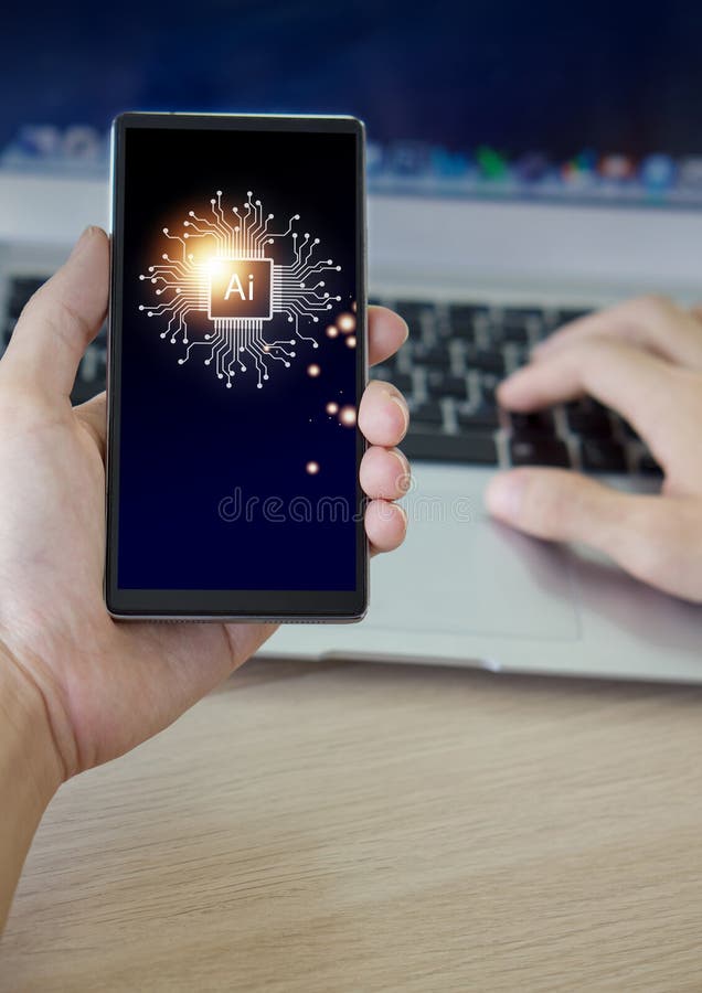 Man Using Mobile Phone and Laptop Computer. Digital Transformation ...