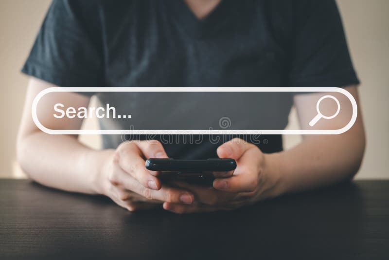 Man Using Mobile Phone for Searching and Browsing Internet Information ...