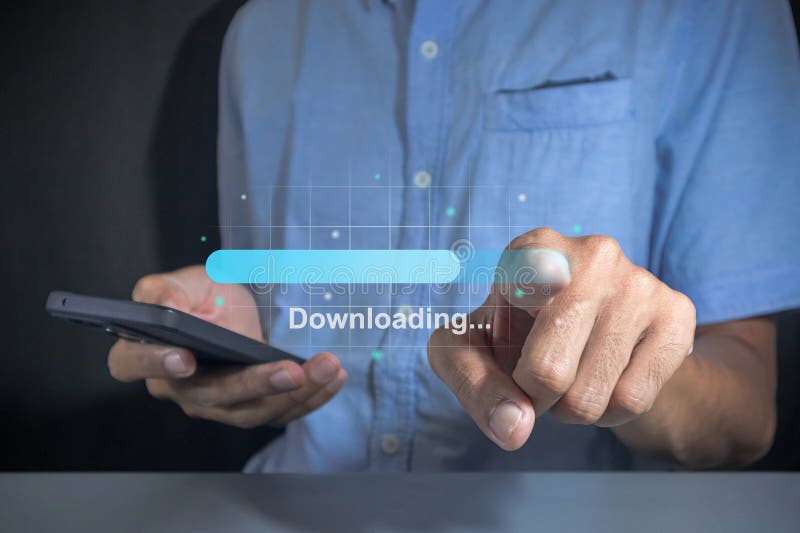 Man Using a Mobile Phone To Download Data from Cloud Storage. Cloud ...
