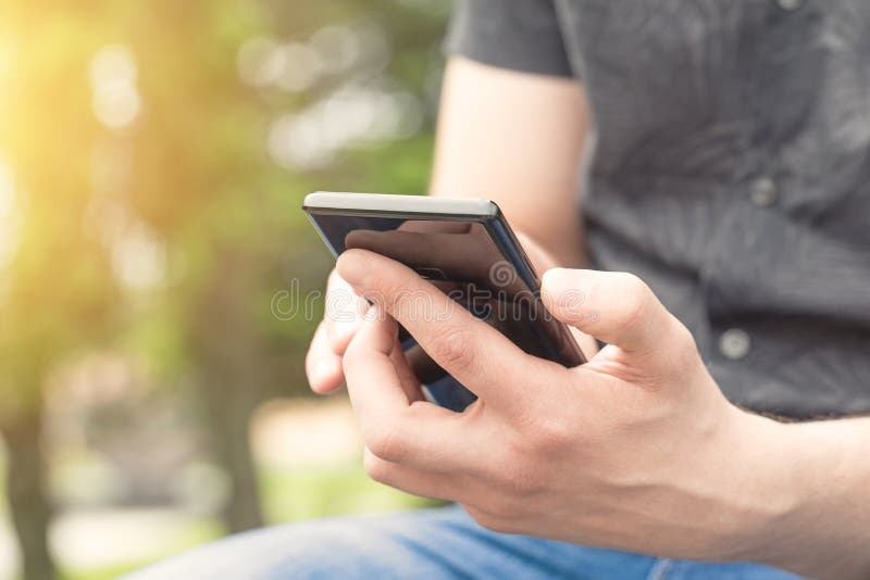 Man Using Mobile Smart Phone, Close Up Stock Image - Image of ...