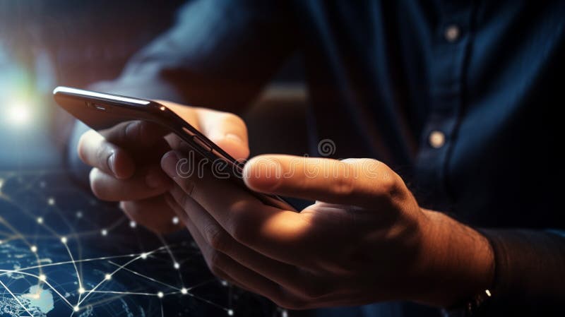 Man Using Mobile Smart Phone with Global Network Connection, Technology ...