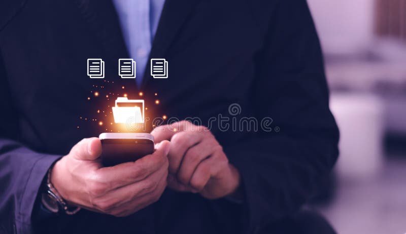 Man Using Mobile Smartphone. Document Management System DMS, Online ...