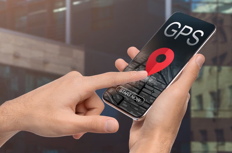 Man Using Modern Gps Navigation App on Smartphone, Creative Collage ...