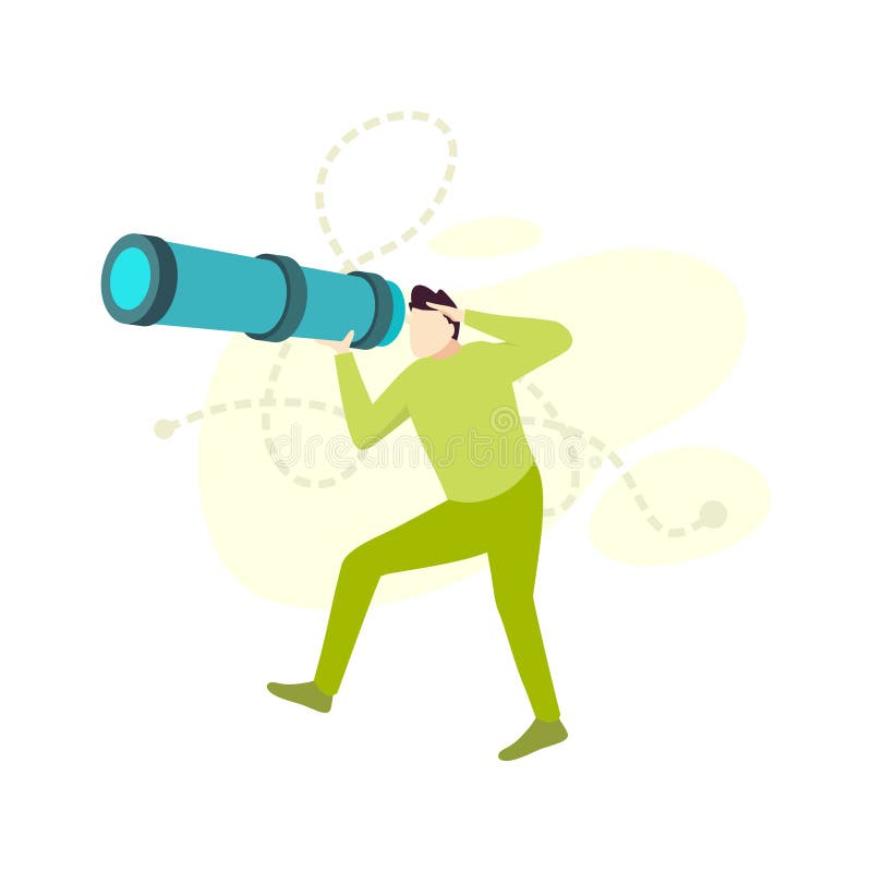 Man Using Monocular Telescope Person Character Vector Illustration ...