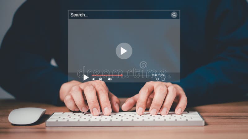 Man Using Mouse and Keyboard for Streaming Online on Virtual Screen ...
