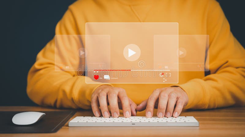 Man Using Mouse and Keyboard for Streaming Online on Virtual Screen ...