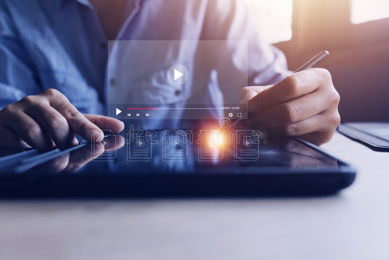 Man Using Mouse and Keyboard for Streaming Online, Watching Video on ...