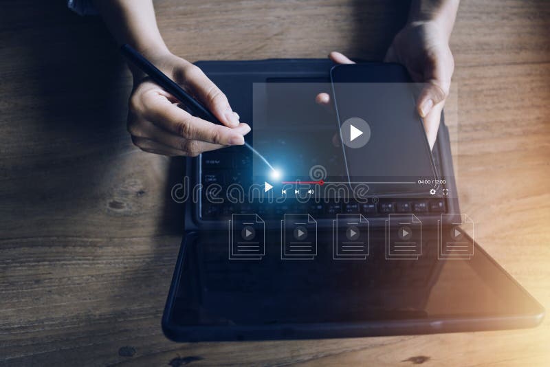 Man Using Mouse and Keyboard for Streaming Online, Watching Video on ...