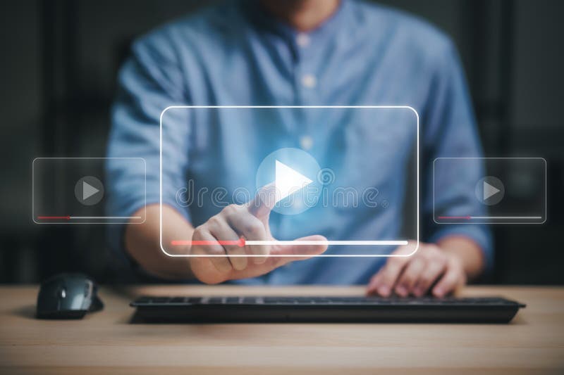 Man Using Mouse and Keyboard for Streaming Online, Watching Video on ...