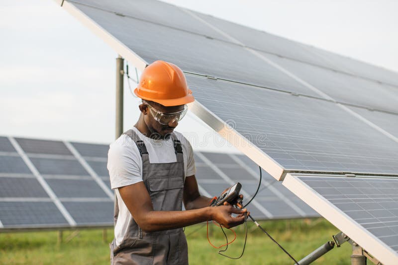 Man Using Multimeter for Checking Voltage in Solar Panels Stock Image ...