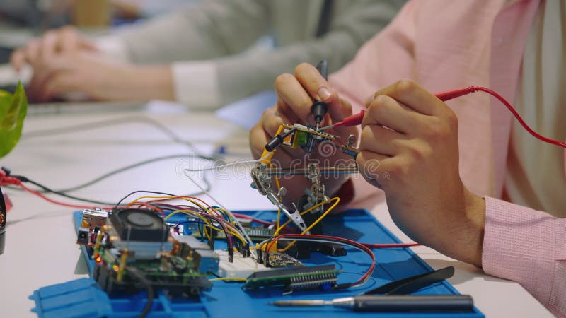 Man Worker with Multimeter Measuring Instrument in Office. Stock Video ...
