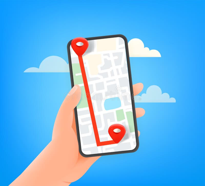 Man Using Navigation on Smartphone Stock Vector - Illustration of cloud ...