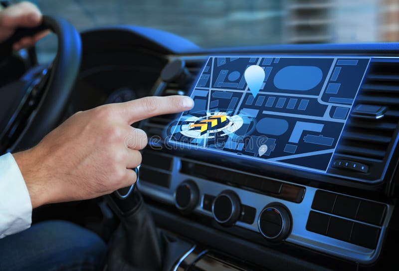 Man Using Navigation System while Driving Car Stock Image - Image of ...