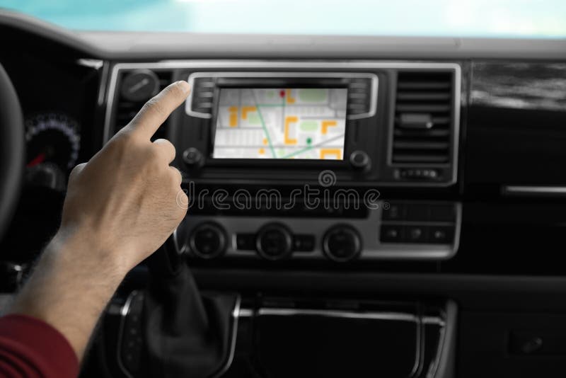 Man Using Navigation System while Driving Car Stock Image - Image of ...
