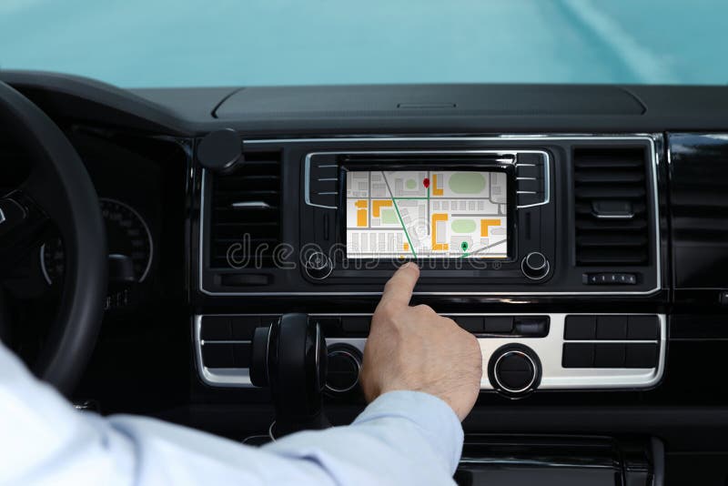 Man Using Navigation System while Driving Car Stock Photo - Image of ...