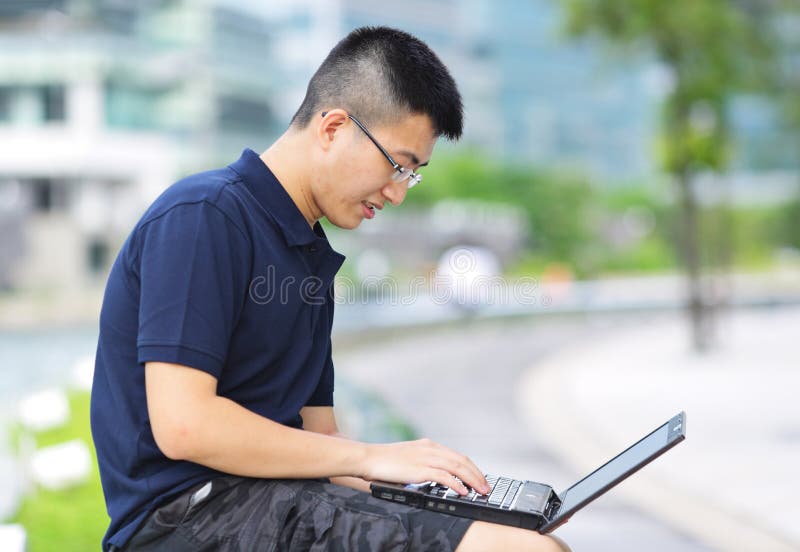 Man Using Notebook Computer Stock Image - Image of education ...