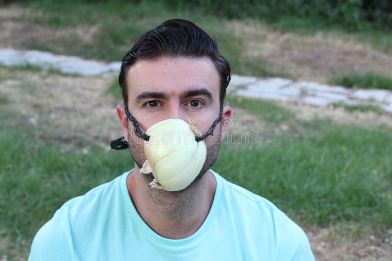 Man Using Onion As Protective Face Mask Stock Image - Image of ...