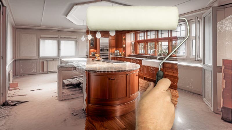 Before and after of Man Using Painting Roller Over Unfinished ...