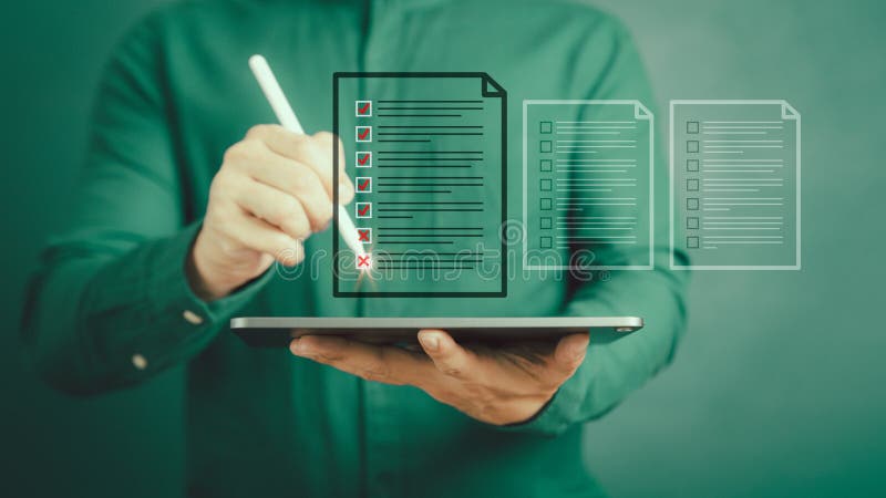 Man Using a Pen and Tablet with Touching on Virtual Screen Contact ...